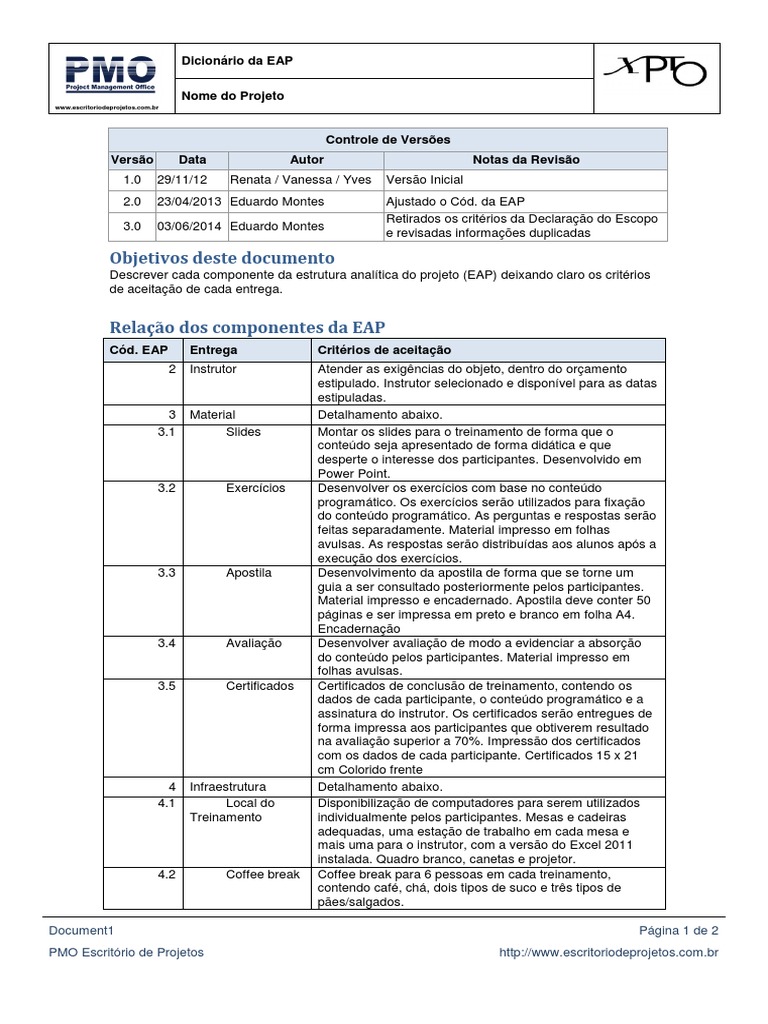 4-Dicionario Da EAP | PDF | Business