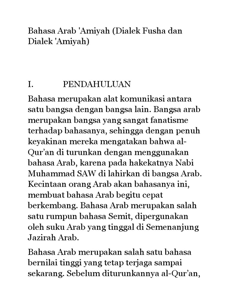 Perbedaan Bahasa Arab Fusha dan Amiyah | PDF