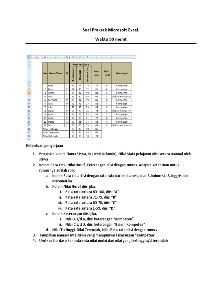 Soal Praktek Dan Teori Microsoft Excel | PDF | Komputer