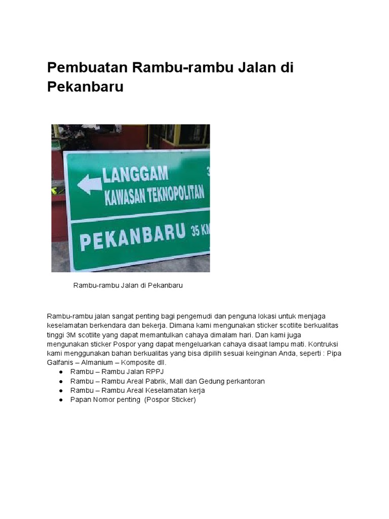 Pembuatan Rambu-Rambu Jalan Di Pekanbaru | PDF | Bisnis