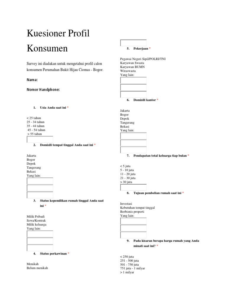 Kuesioner Profil Konsumen | PDF