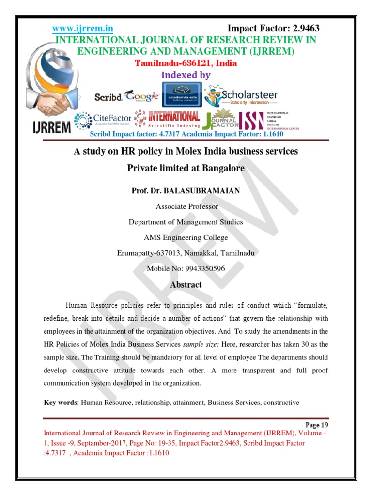 Paper-2a Study On HR Policy in Molex India Business Services Private ...