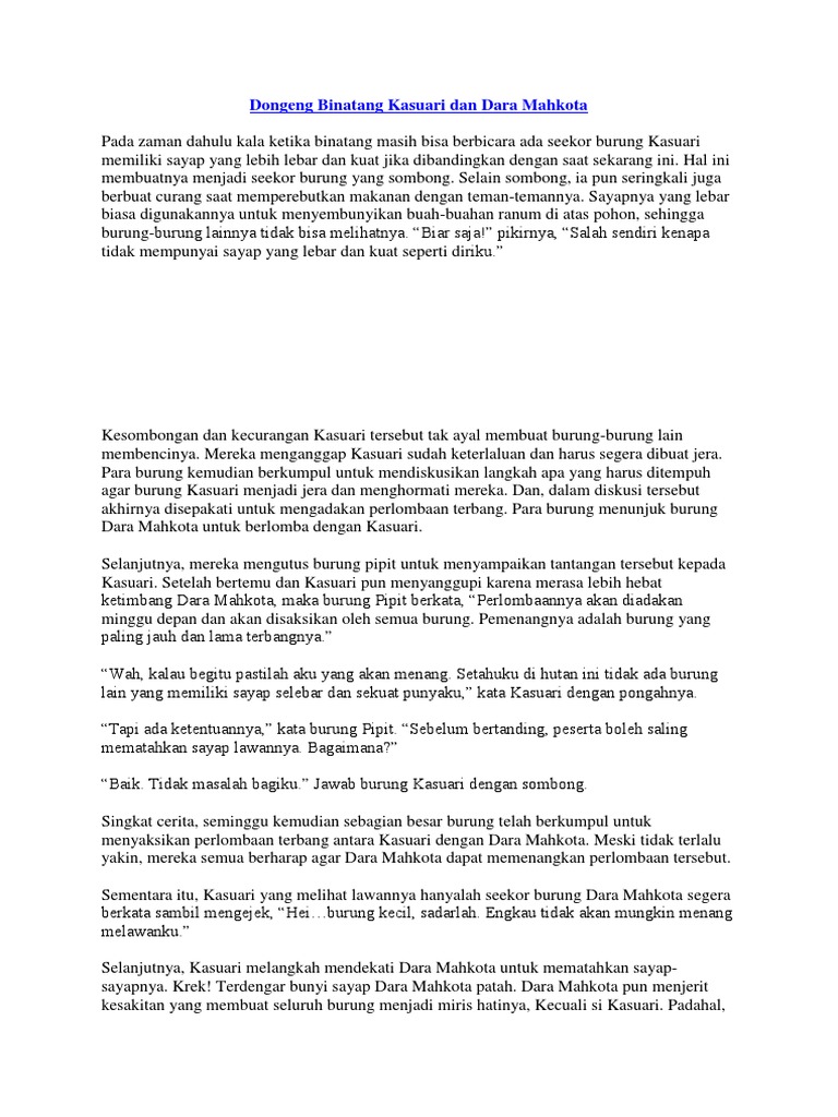 Dongeng Binatang Kasuari Dan Dara Mahkota | PDF