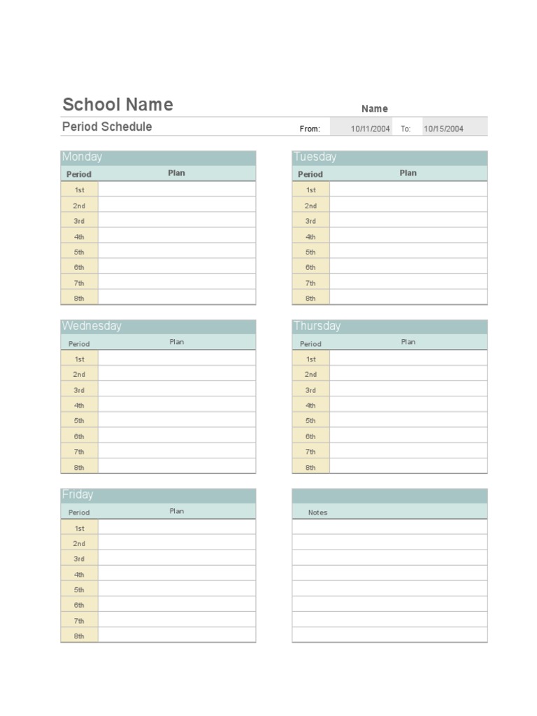 School Name: Period Schedule | PDF