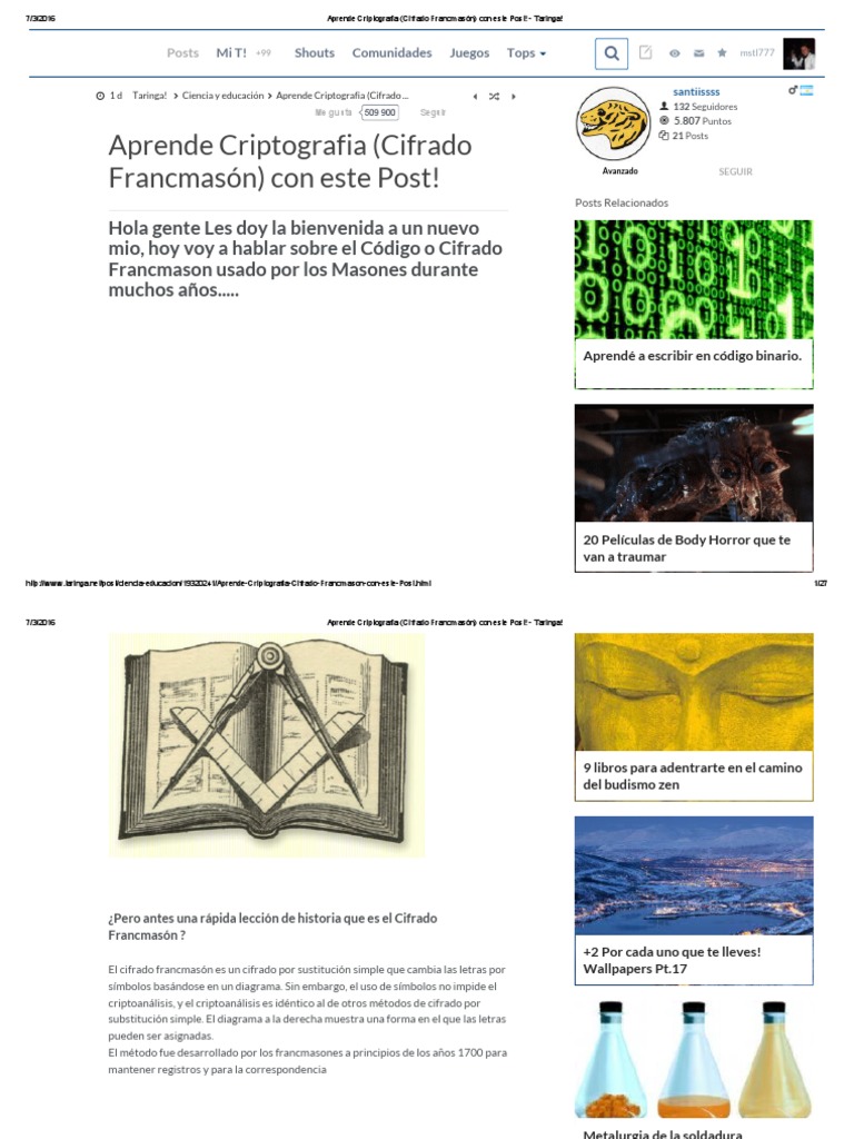 Aprende Criptografia (Cifrado Francmasón) Con Este Post! - Taringa! PDF ...