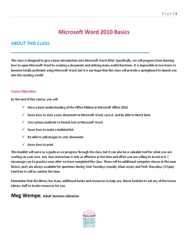Word Basics Class Handout | PDF | Microsoft Word | Graphical User Interfaces