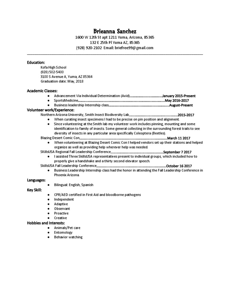 Brieanna Resume | PDF | Career & Growth | Sports & Recreation