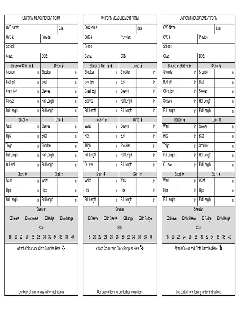 Uniform Measurement Form | PDF | Blouse | Sweater