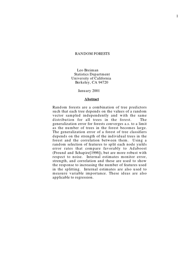 Breiman 2001 Randomforests | PDF | Test Set | Statistics