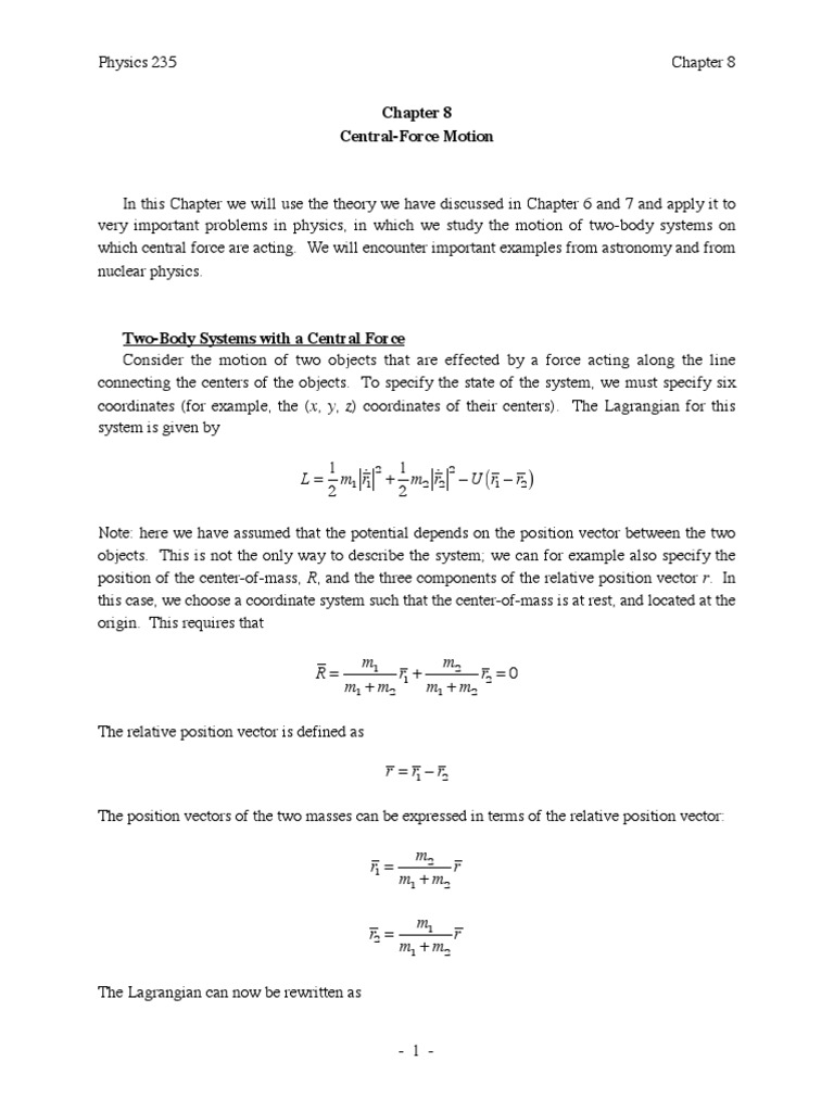 Chapter 8 Central-Force Motion PDF | PDF | Lagrangian Mechanics | Momentum