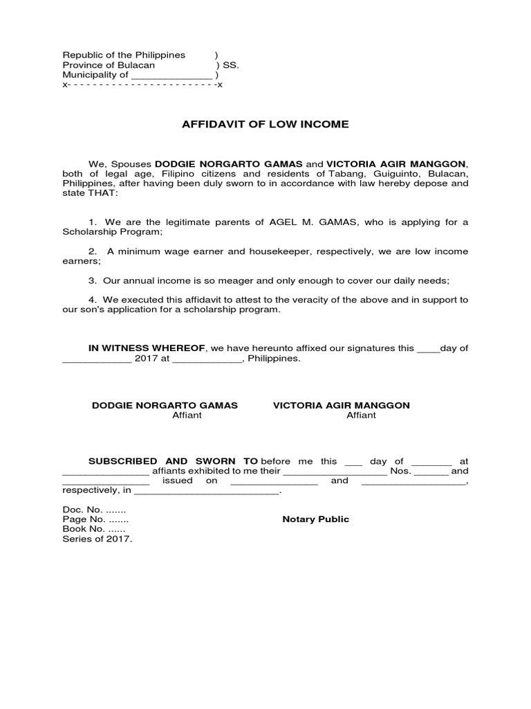 Affidavit of Low Income | PDF | Affidavit | Government Information