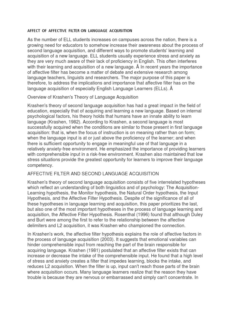 Affect of Affective Filter On Language Acquisition | PDF | Second ...