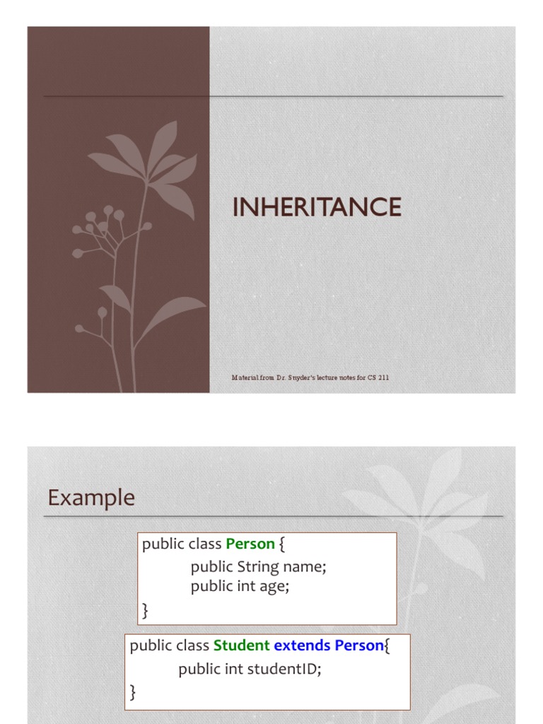 Inheritance Material From Dr Snyder S Lecture Notes For Cs 211 Download Free Pdf