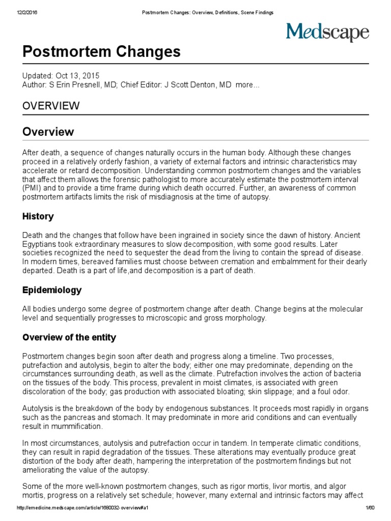 Postmortem Changes - Overview, Definitions, Scene Findings | PDF ...