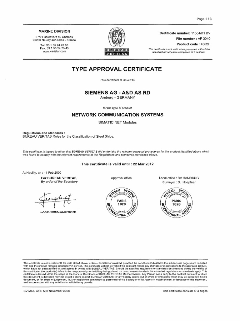 Type Approval Certificate: Siemens Ag - A&D As RD | PDF | Business