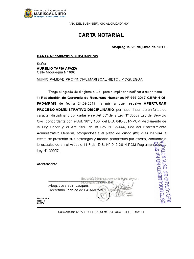 Modelo de Carta Notarial Para Notificar | Gobierno | Política