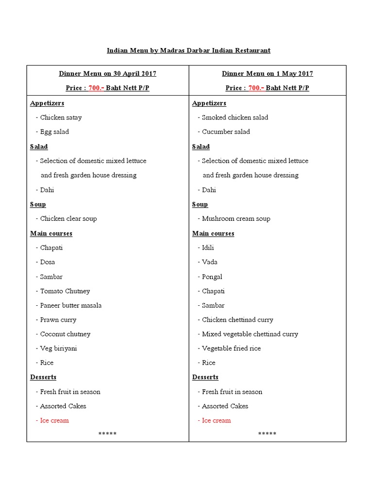 Indian Buffet Menu | PDF | Salad | Curry