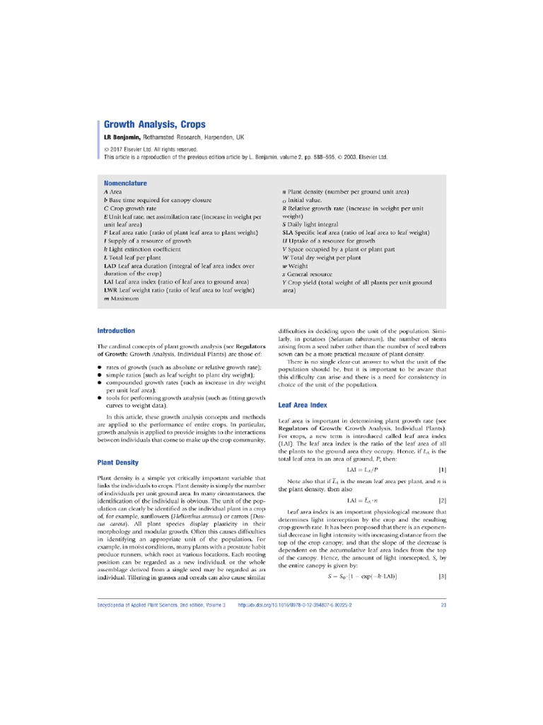 Plant Growth Analysis, Crop | PDF | Plants | Agriculture