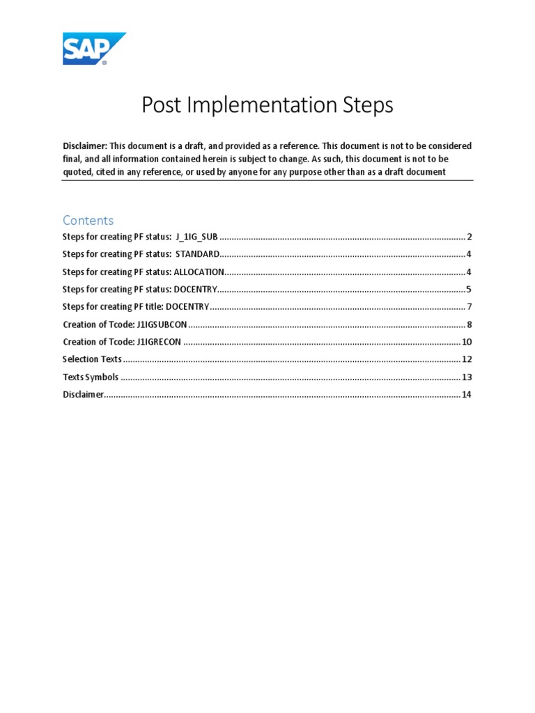 Post Implementation Steps | PDF | Sap Se | Computing