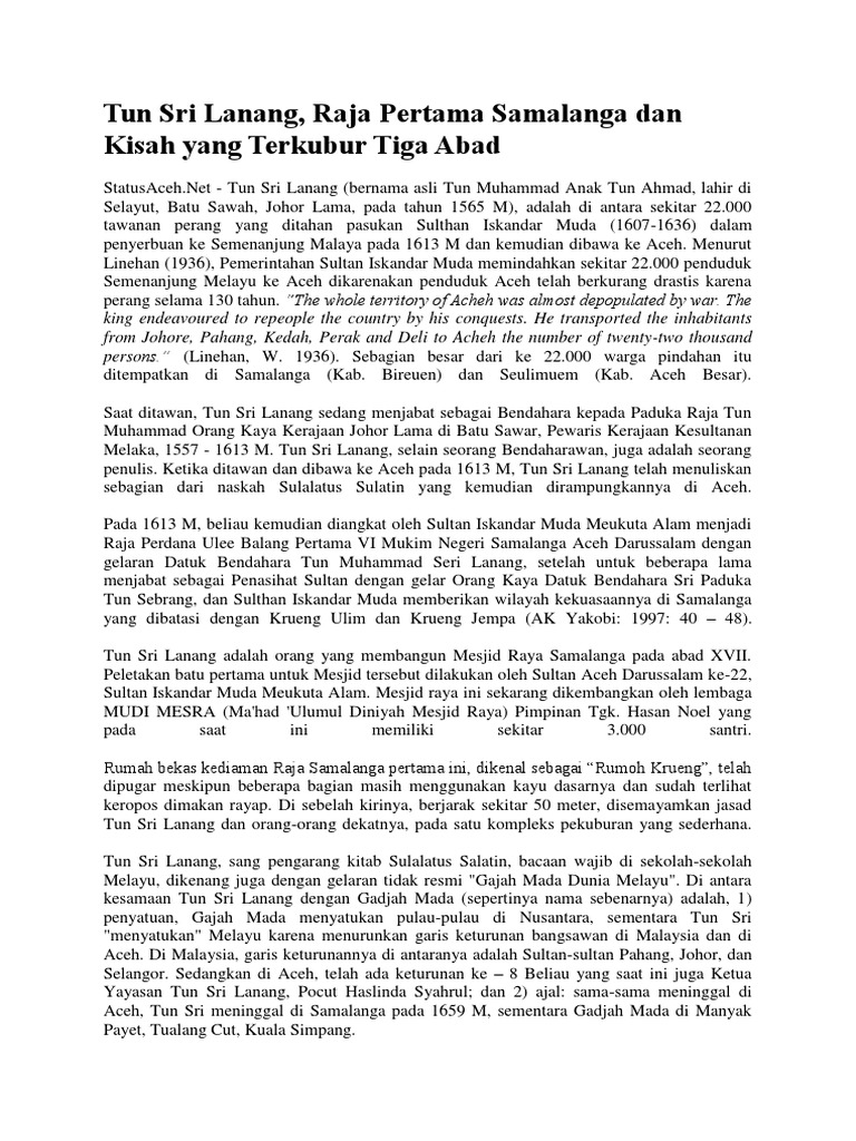 Tun Sri Lanang | PDF