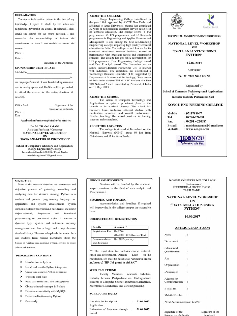 National Level Workshop ON "Data Analytics Using Python" 16.09.2017 ...
