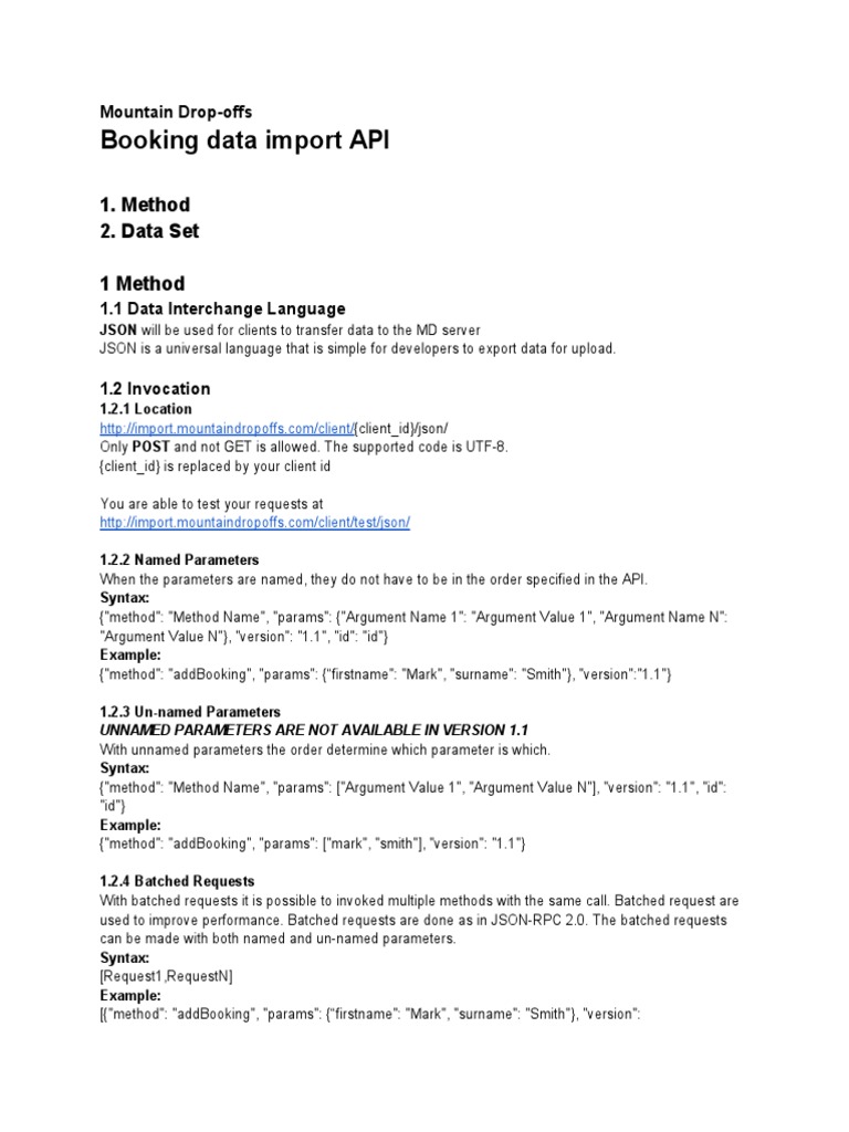MDO BookingdataimportAPI | PDF | Json | Parameter (Computer Programming)