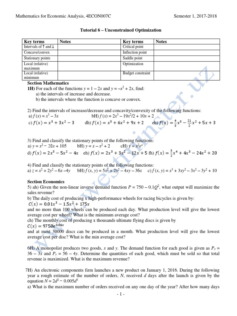 Tutorial 6 - Unconstrained Optimization | PDF | Profit (Accounting ...