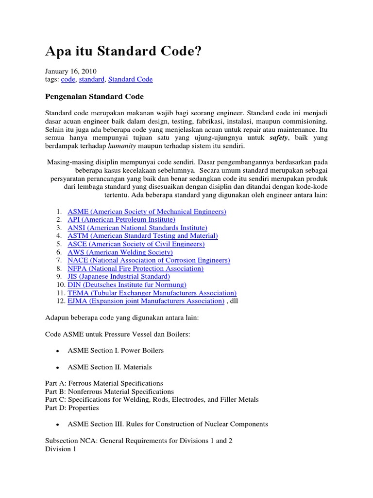 Apa Itu Standard Code | PDF | Katup | Pipa (Pengangkutan Cairan)