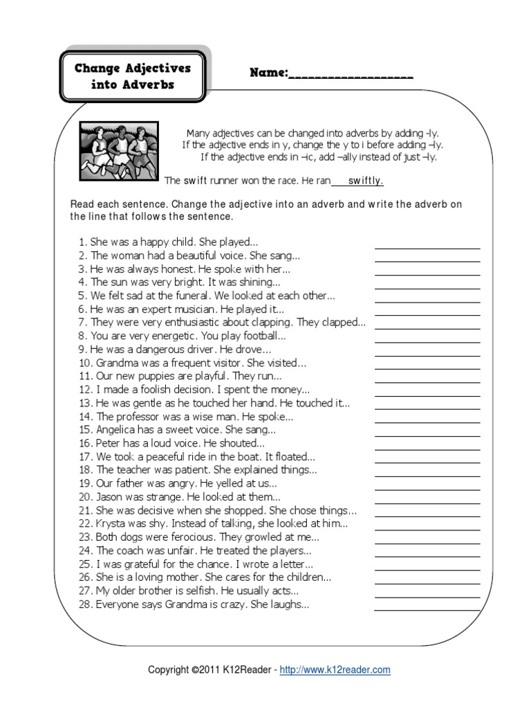 Change Adjectives Into Adverbs | PDF | Adverb | Adjective