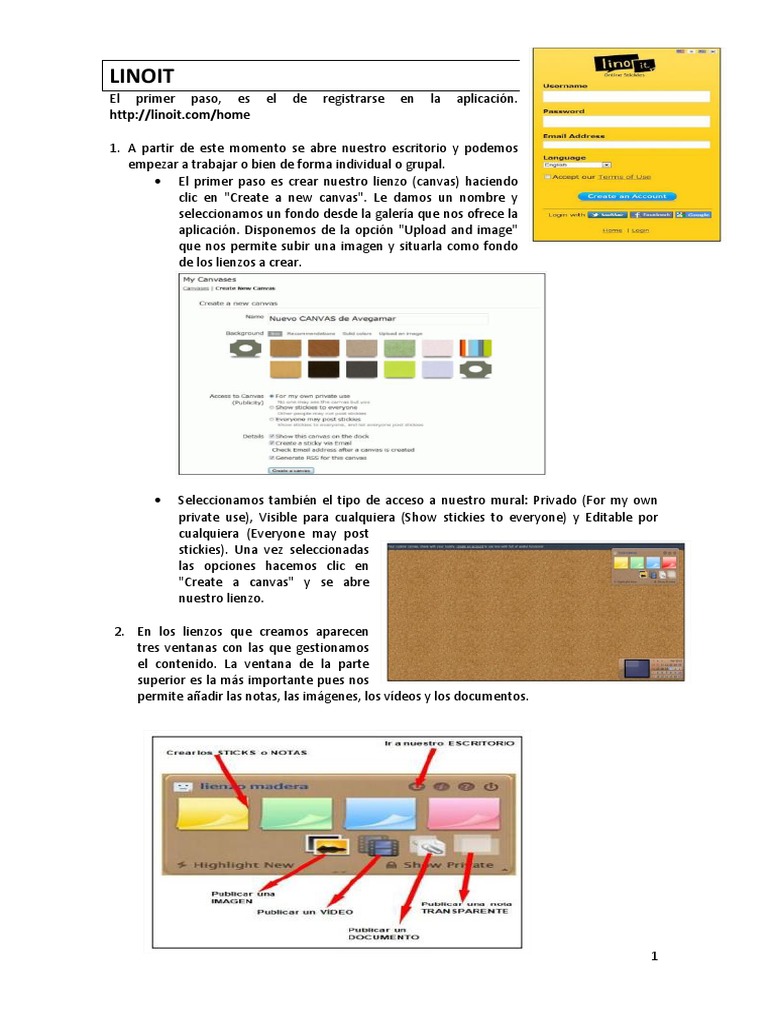 Guía para usar Linoit: Crear lienzos y notas | PDF | Youtube | Vídeo