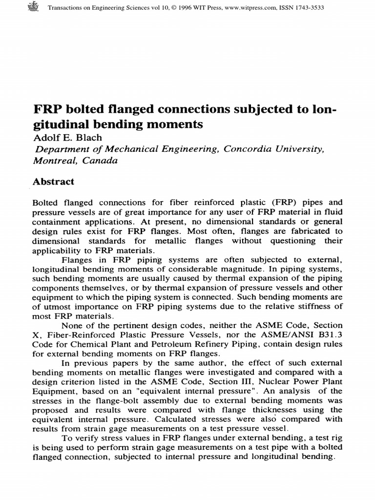 FRP Flange Design Methodology | PDF | Pipe (Fluid Conveyance) | Bending