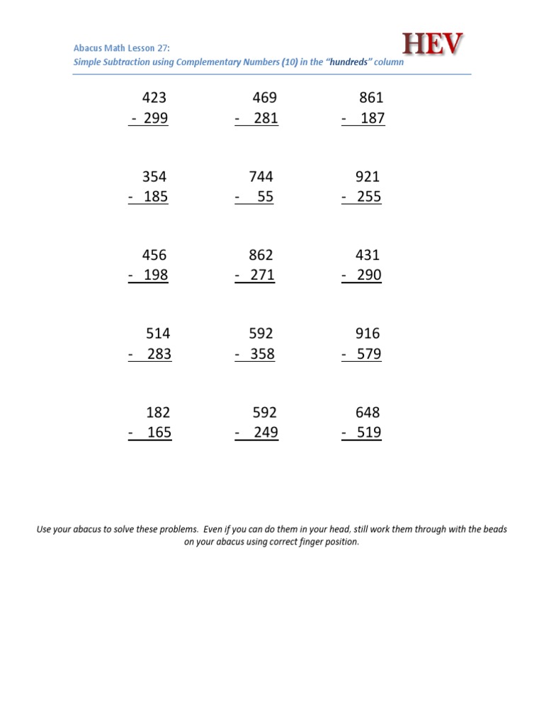 Abacus Subtraction for Beginners | PDF