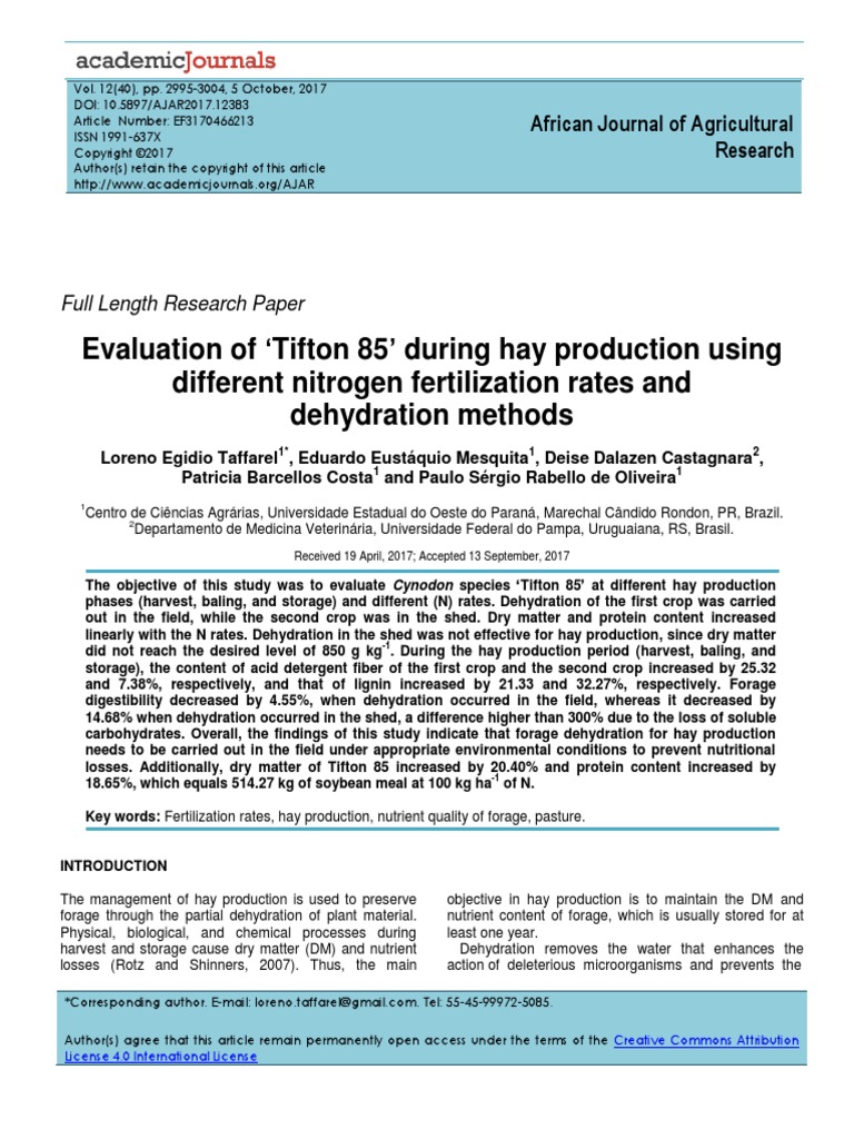 2017 Taffarel Et Al Evaluation of Tifton 85 During Hay Production Using ...