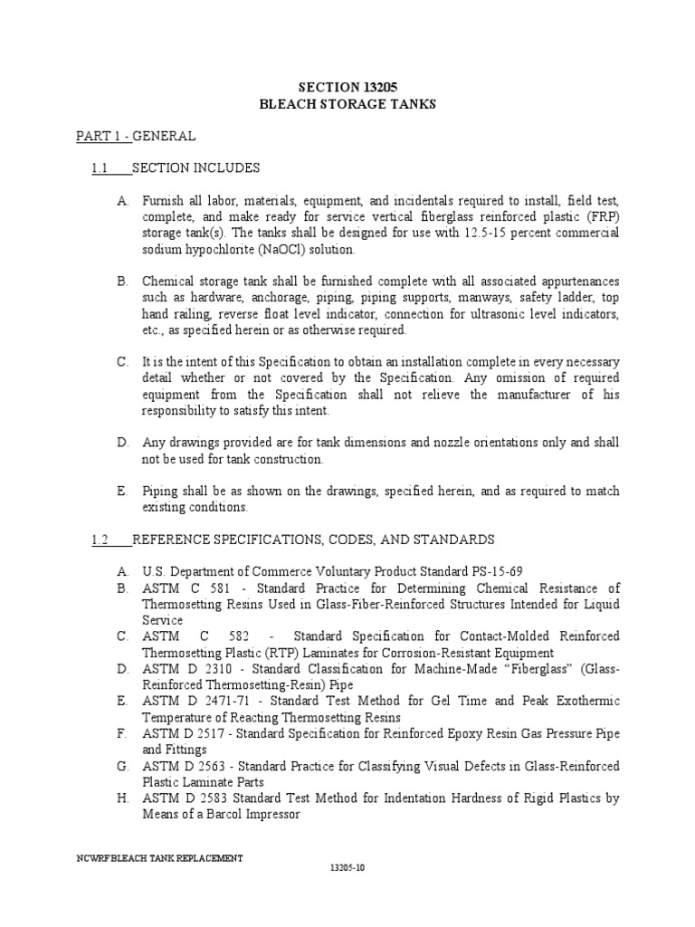 Tank Specification Reference | PDF | Fiberglass | Fibre Reinforced Plastic