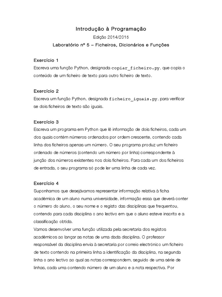 Exercicios Python | PDF | Python (linguagem de programação) | Função ...