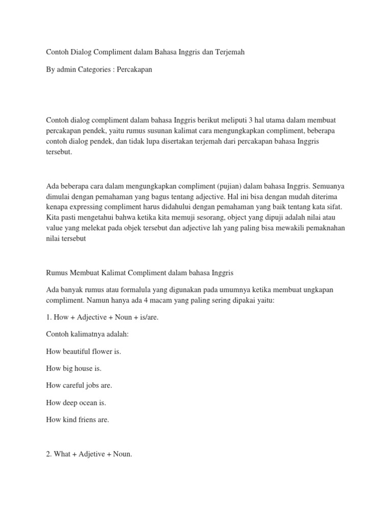 Contoh Dialog Compliment | PDF | Seni & Disiplin Bahasa