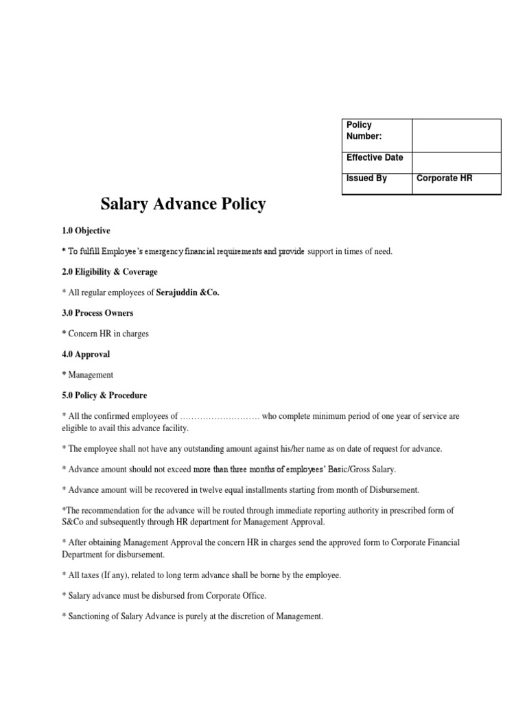 Salary Advance Policy for Employees | PDF