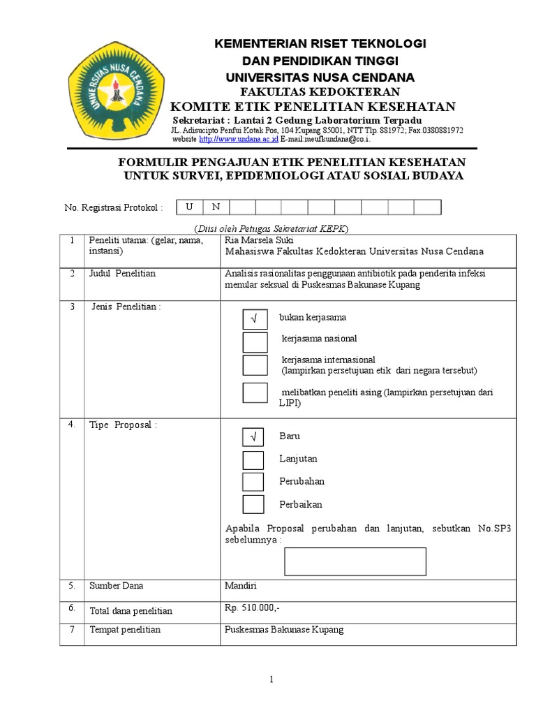 Form Pengajuan Etik Utk Manusia NEW | PDF