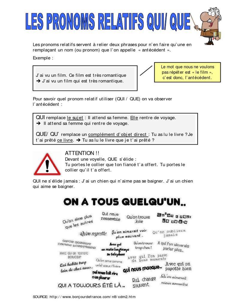 Pronoms relatifs : qui et que | PDF | Pronom | Grammaire