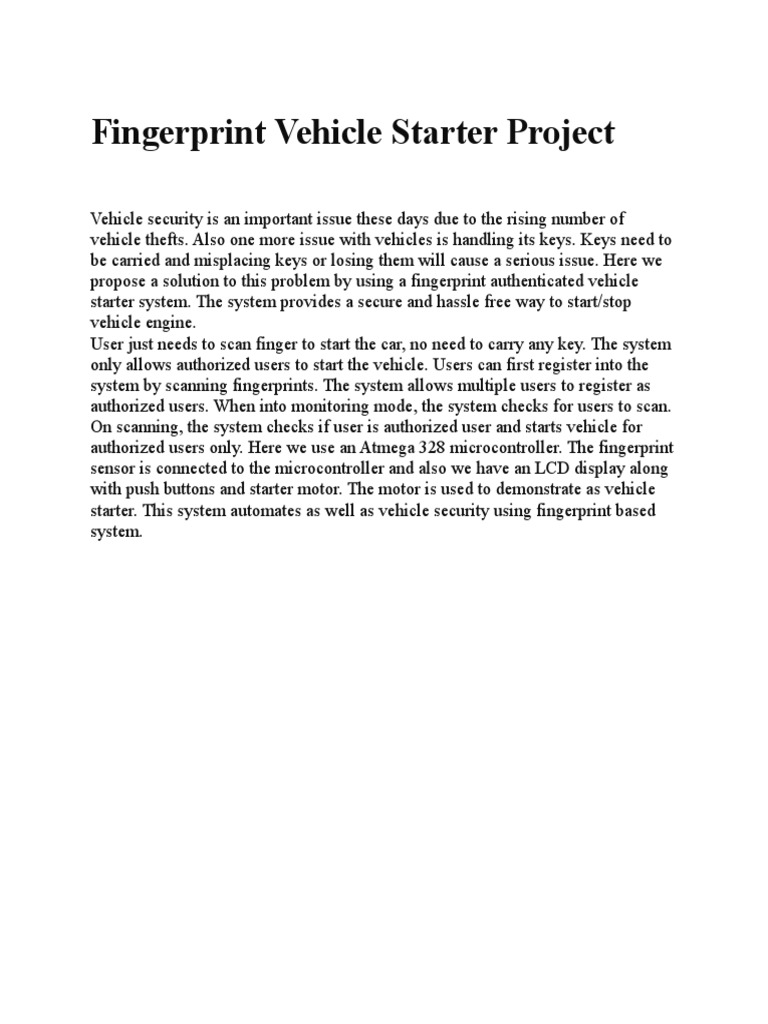 Fingerprint Vehicle Starter Project | PDF