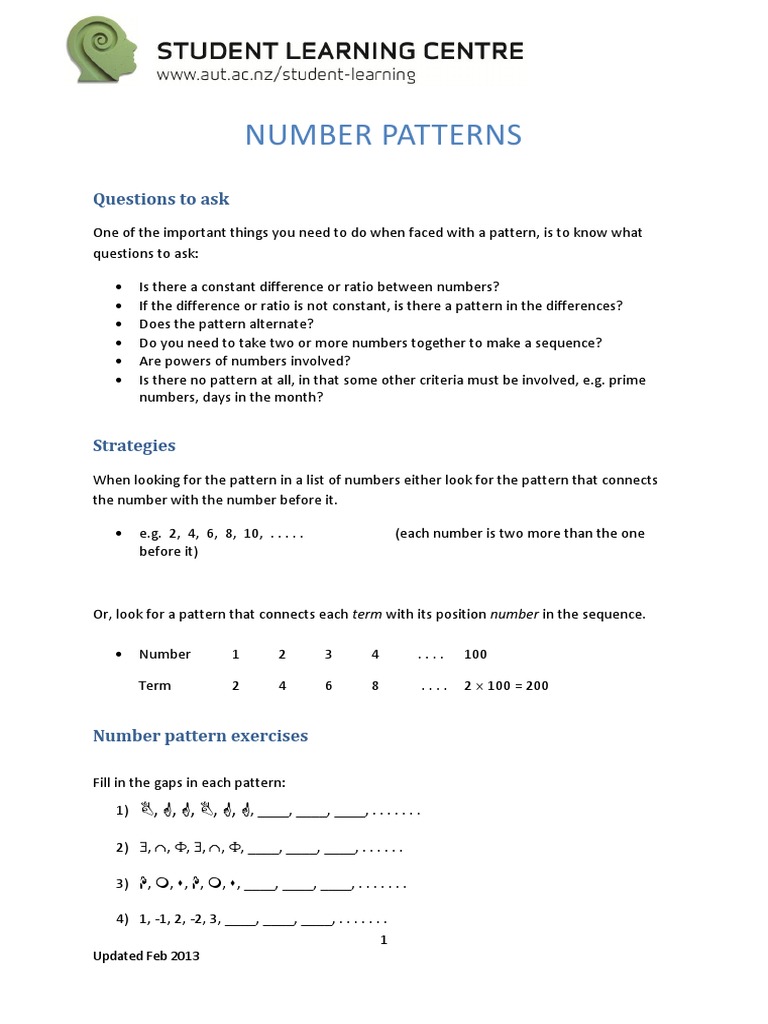 Number Patterns: Questions To Ask | Download Free PDF | Teaching ...