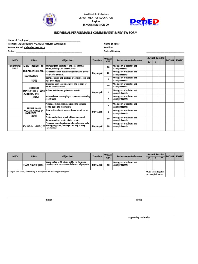 Individual Performance Commitment & Review Form: Department of ...
