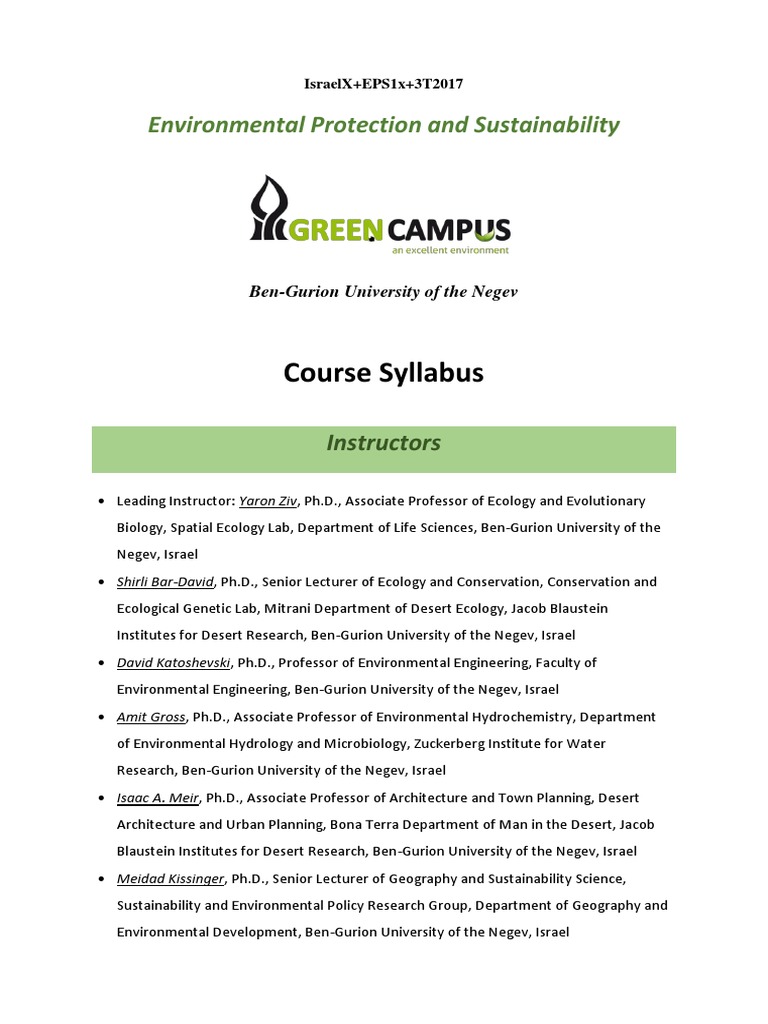 EPS1x Course Syllabus | PDF | Conservation Biology | Ecology