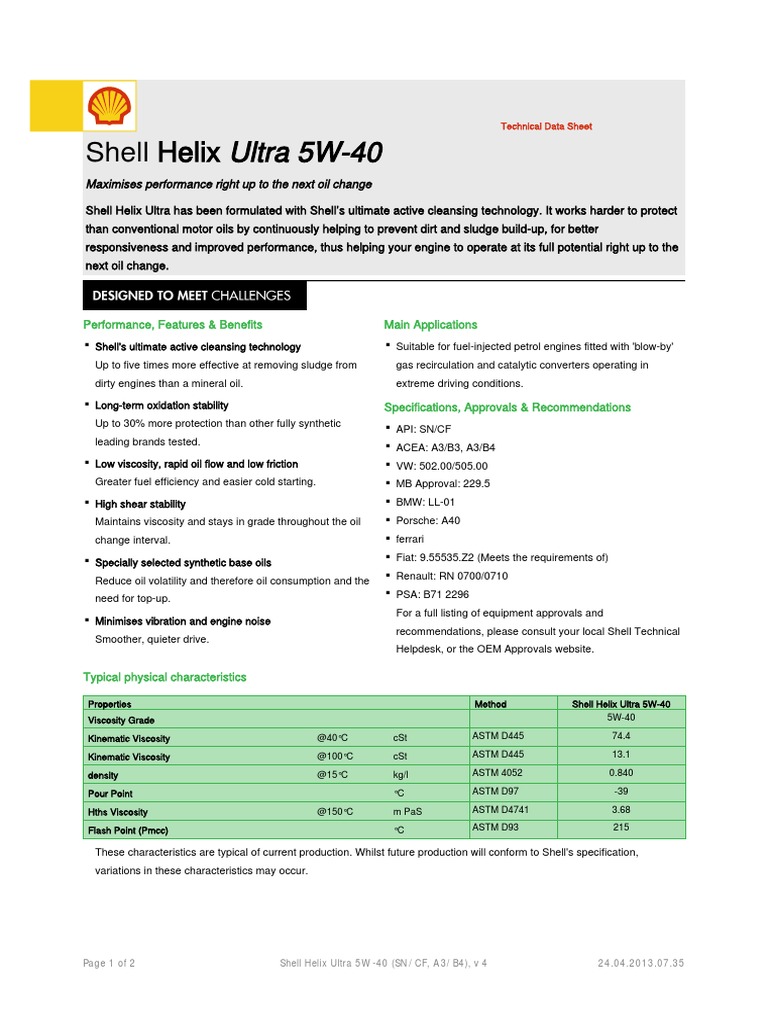 Flyer Shell Helix Ultra 5w-40 | PDF | Motor Oil | Chemistry