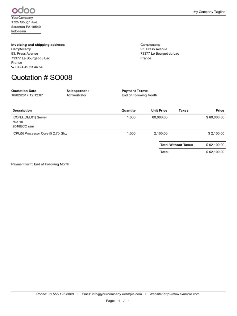 Quotation # SO008: Invoicing and Shipping Address | PDF