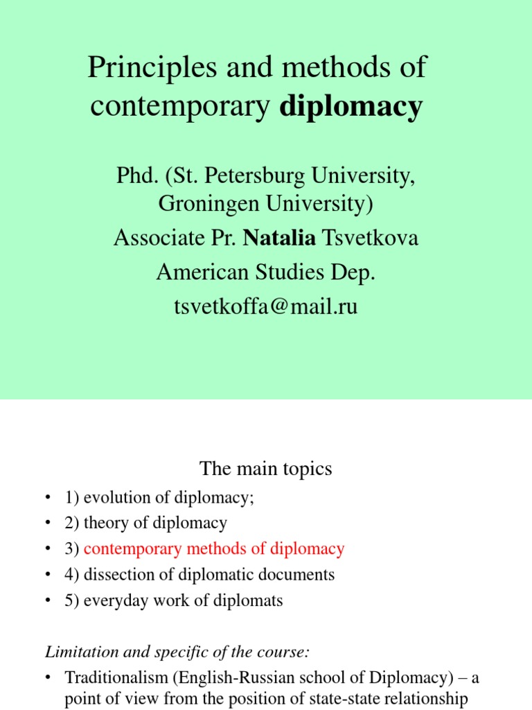 Principles and Methods of Contemporary Diplomacy | PDF | Diplomacy ...