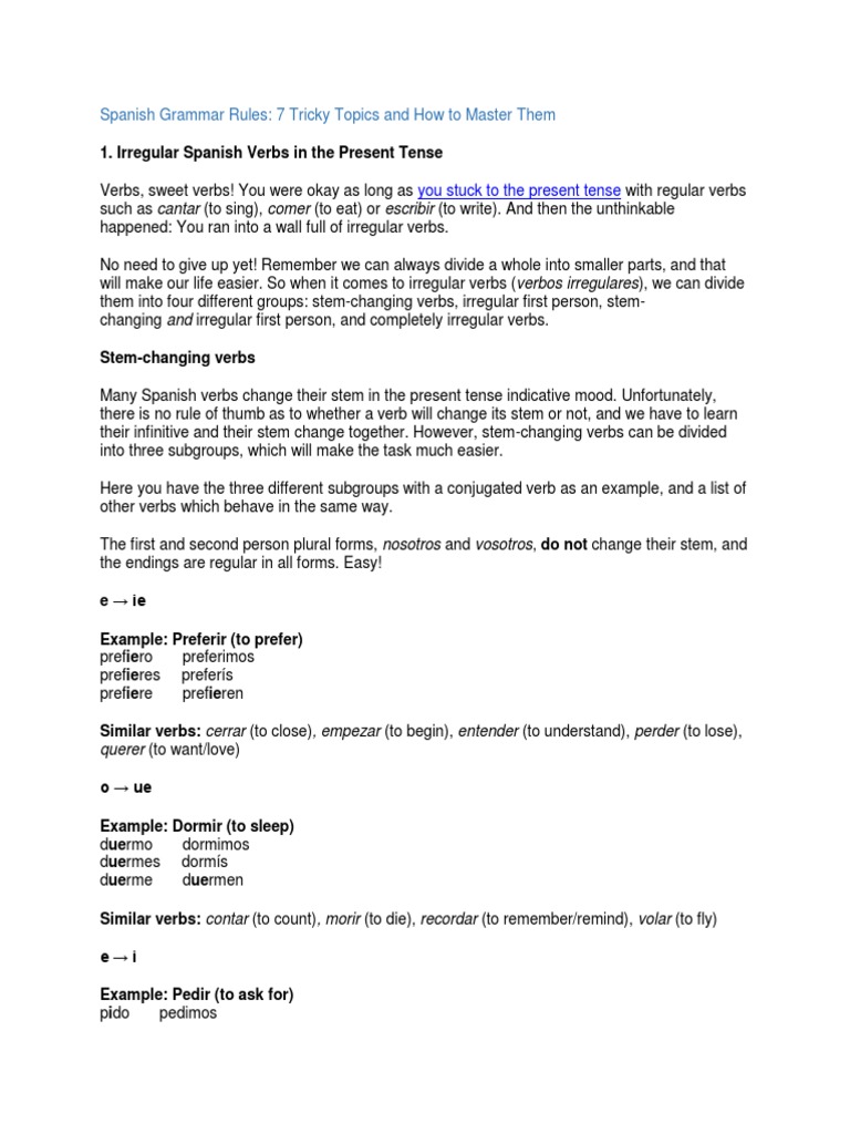 Spanish 101 | PDF | Verb | Grammar