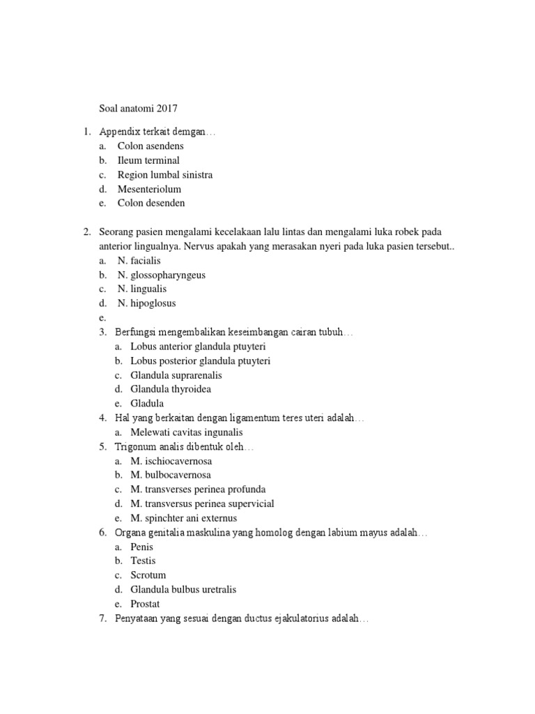 Soal Anatomi Biomedik 2 | PDF