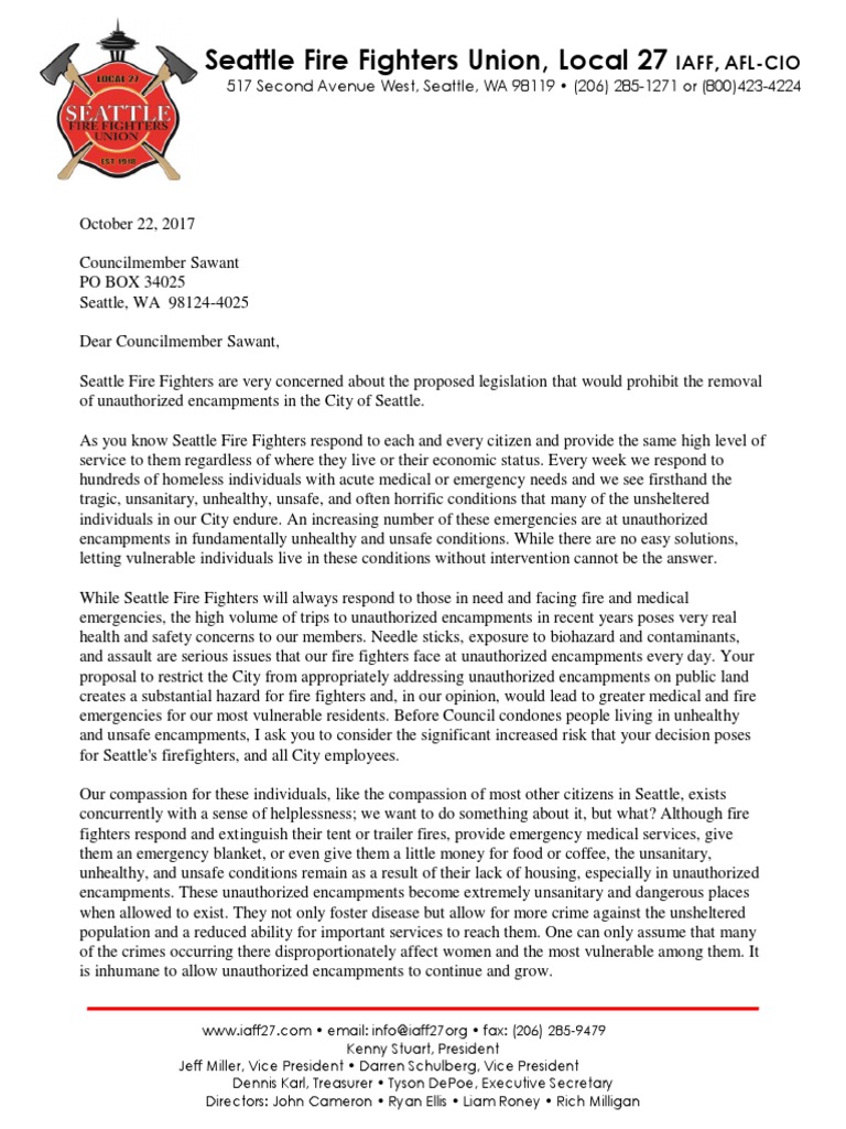 Seattle Firefighters Union Letter To Councilmember Sawant | PDF ...