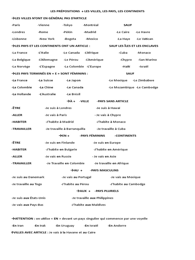 Les Prépositions Des Pays | PDF